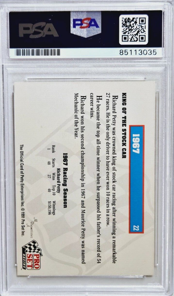 1991 Pro Set #22 Richard Petty Signed Racing Card Autograph Auto PSA ...