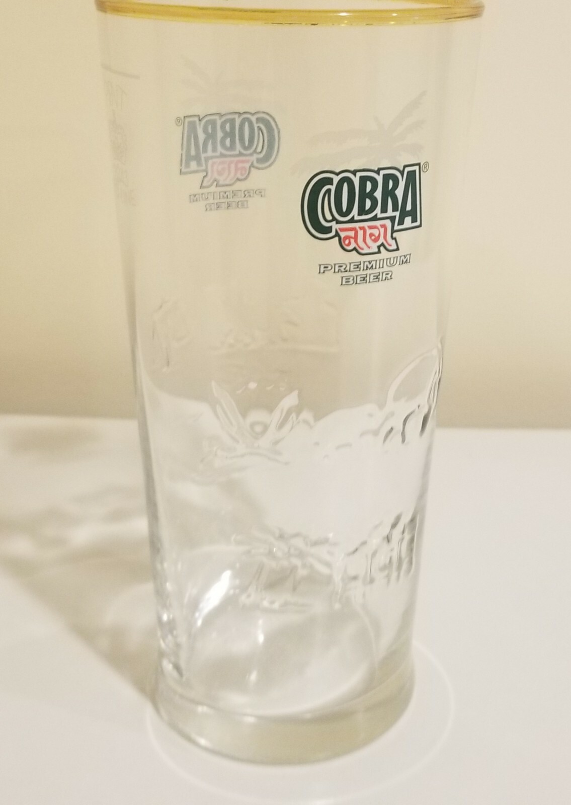Cobra Premium Beer Pint Glass India UK Belgium Embossed Gold Rim | eBay