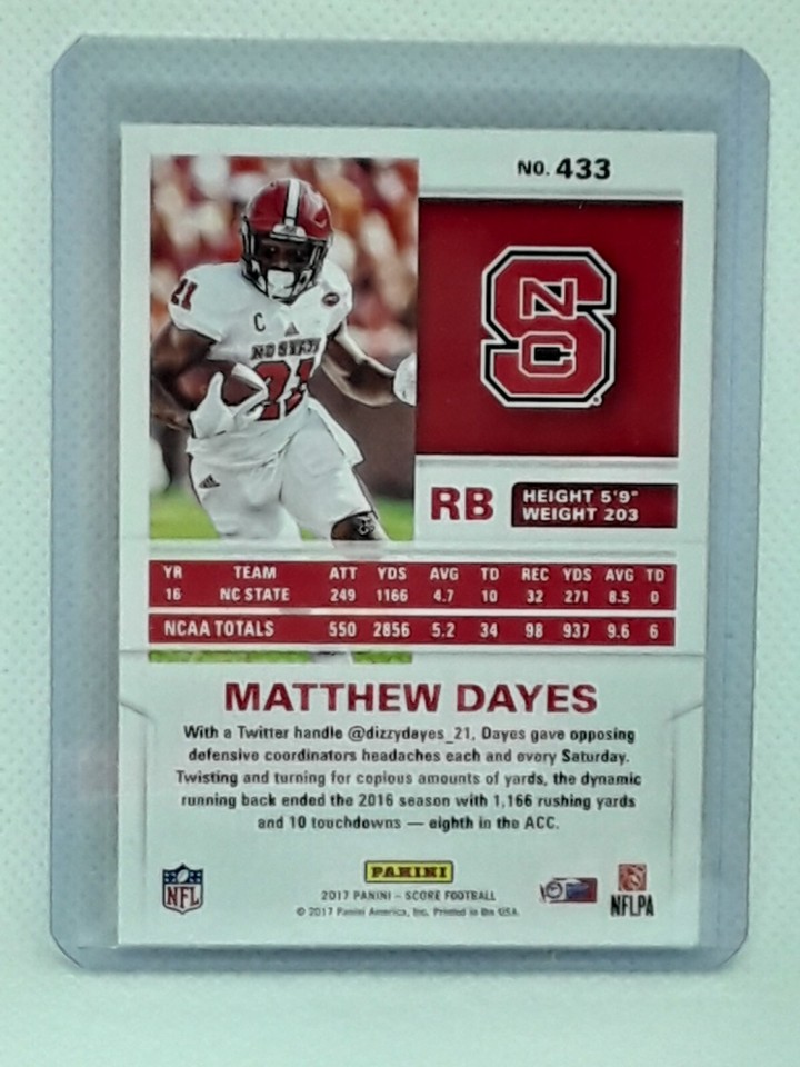 Matthew Dayes 2017 Score Football - RC #433 - NC State Wolfpack | eBay