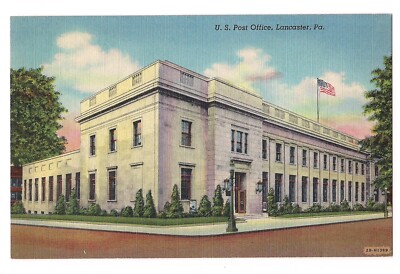 USPS Lancaster Pa UNITED STATES POST OFFICE W Chestnut Postcard Linen ...