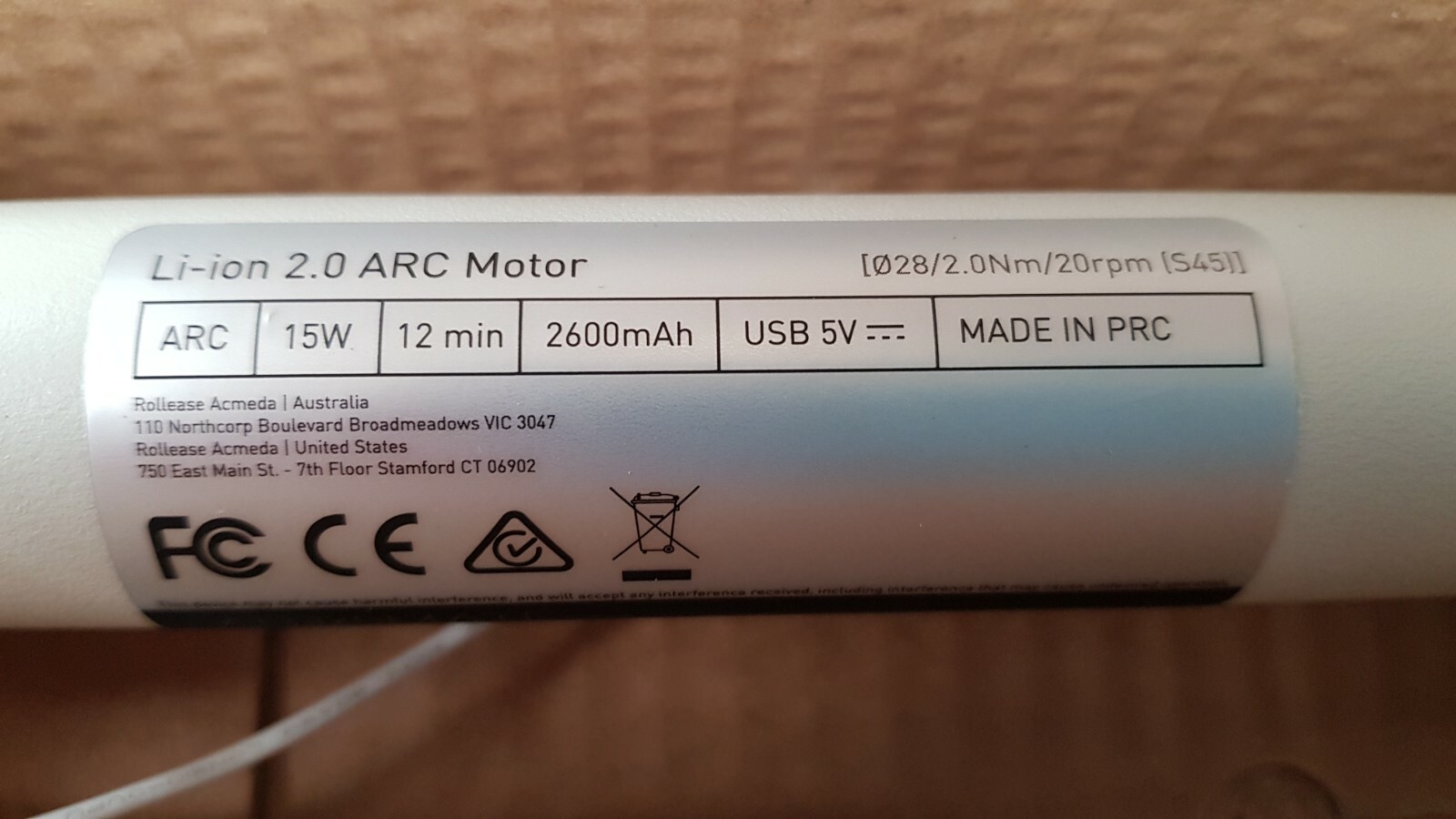 ACMEDA WIRELESS 5v RECHARGEABLE MOTOR 2.0Nm WITH ADAPTORS FOR ROLLER ...