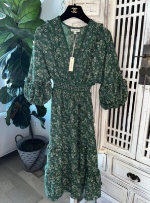 *NEW Max Studio Green Floral Ruched Bohemian Prairie Dress Sz XS | eBay