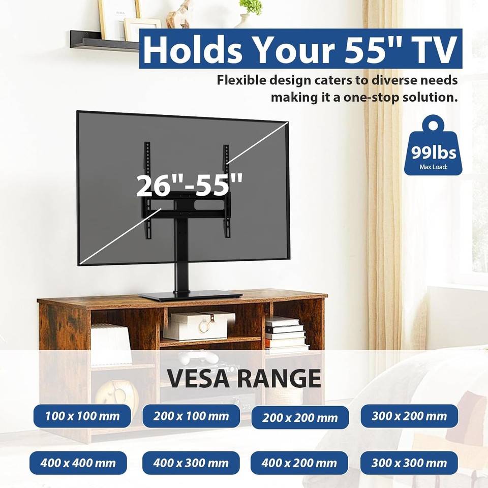 Adjustable 26-55" TV Stand Universal Swivel TV Heavy Duty Glass Base TV ...