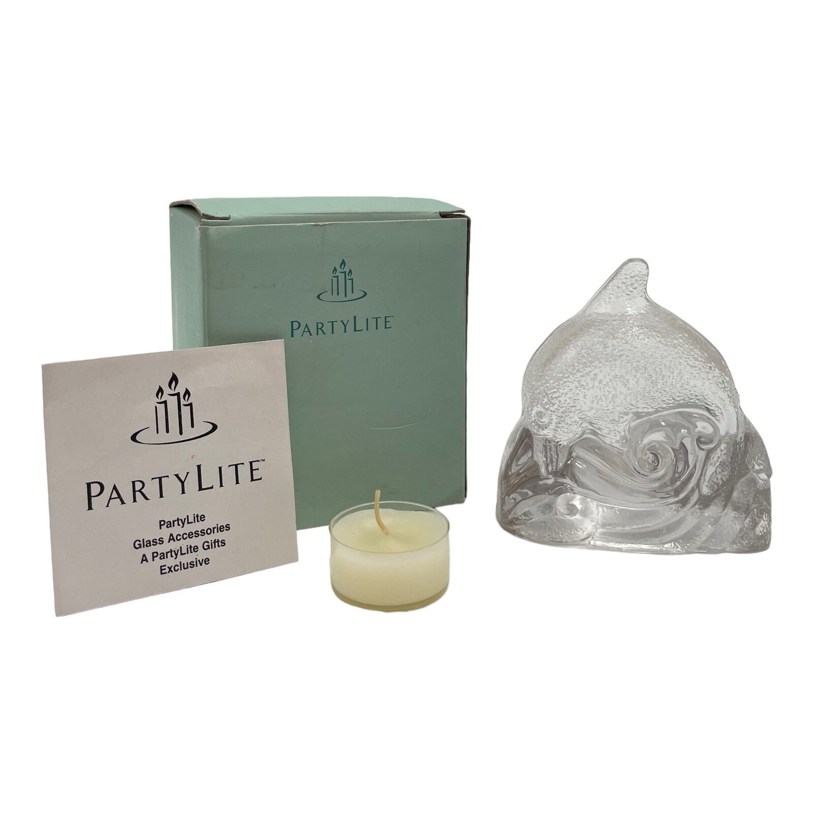 Vintage PartyLite Glass Dolphin & Waves TeaLight Candle Holder P0255 ...