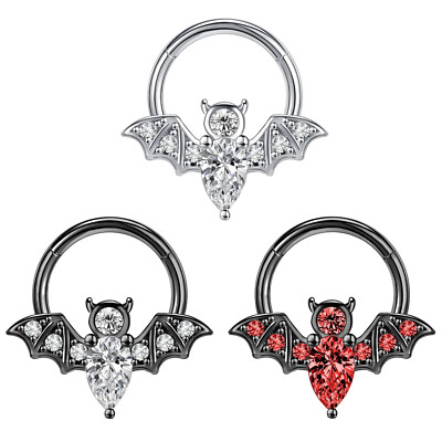 16G CZ Bat Nose Septum Rings Stainless Steel Hoop Helix Cartilage Rook ...