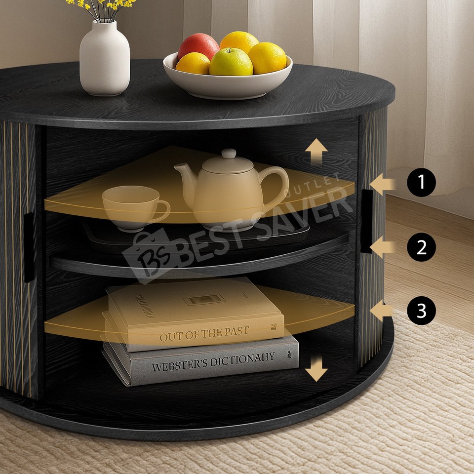 Round Black Coffee Table Bedside Sofa Side Storage End Tea Cafe Night ...