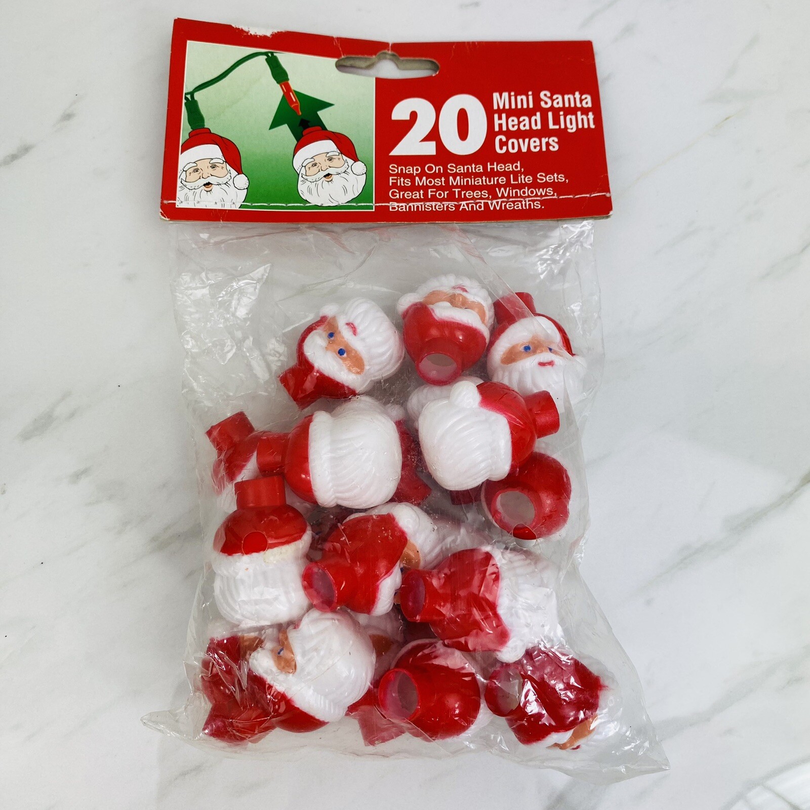 VTG Mini Santa Head Christmas Snap On Light Covers Holiday Red White 20 ...