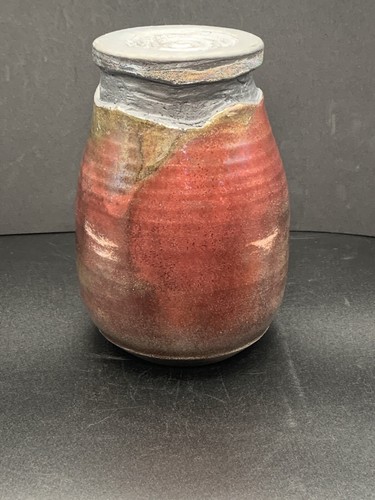 Raku pottery vase signed by artist JPEK or PJEK metallic glaze 6" art ...