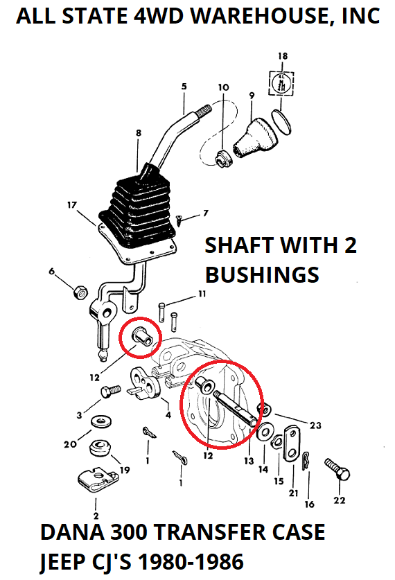 Dana 300 Shifter Lever Shaft and Bushings 1980-1986 Jeep CJ CJ5 CJ7 CJ8 ...