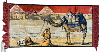 Vintage Textile Arabic Camel Rug Egyptian Pyramids Middle East tapestry ...
