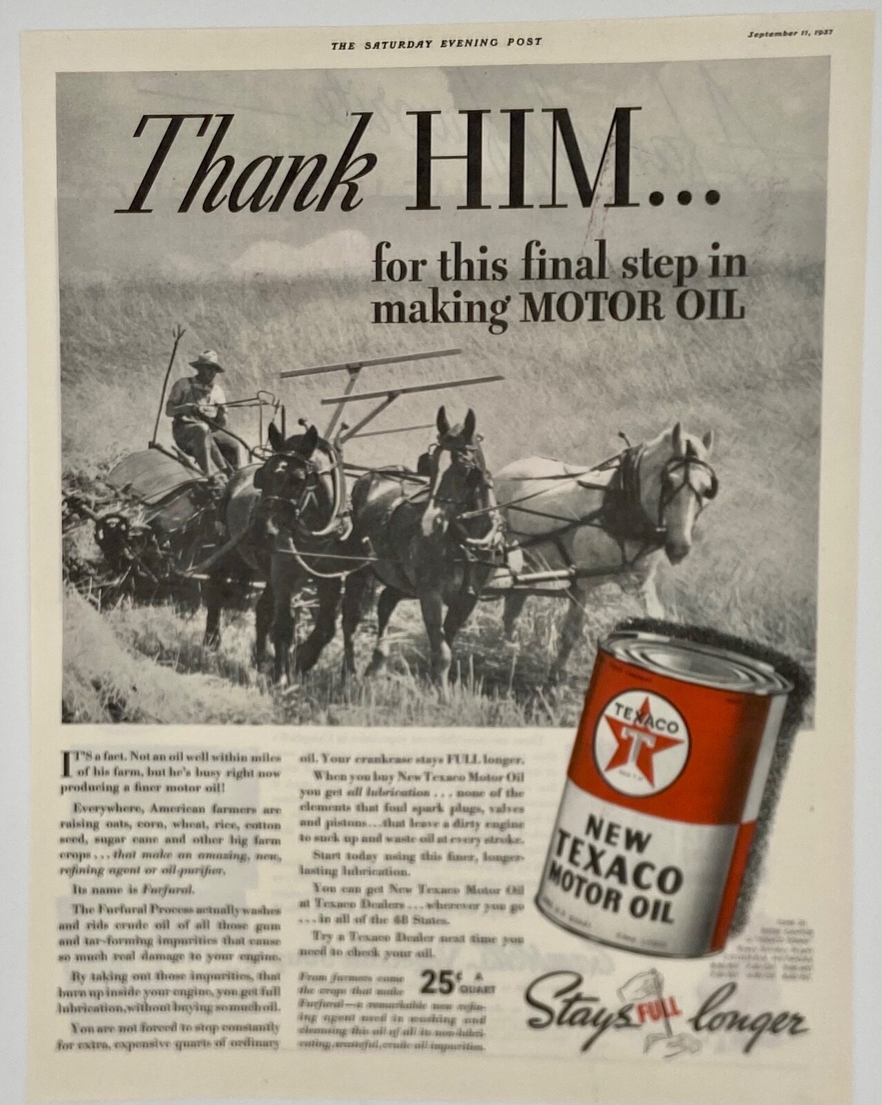 Original 1937 Texaco Ad: Thank Him For this final step in motor oil ...