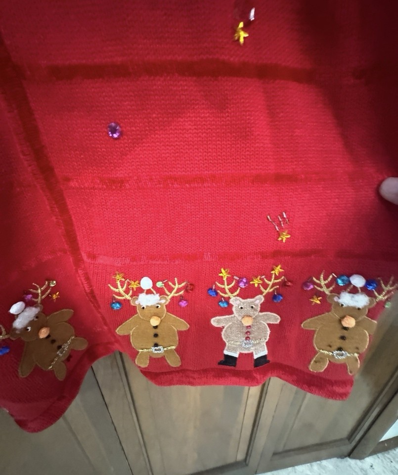 Quacker Factory 3X Red Reindeer Ugly Christmas Sweater Cardigan Lights ...