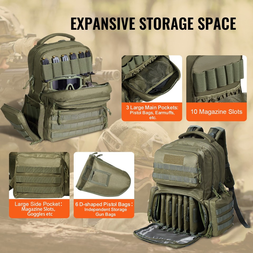 Uimoso Tactical Range Backpack for 6 Pistols Gun Backpack Green | eBay