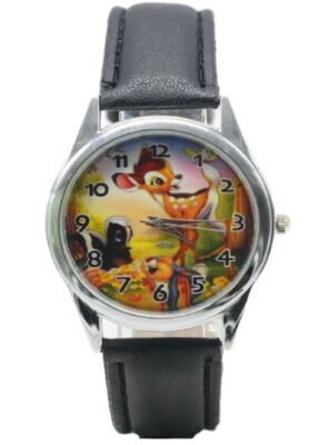 Bambi Cartoon Character Black Leather Band Wrist Watch | eBay