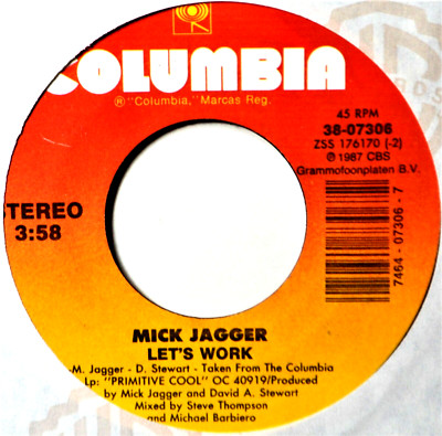 Mick Jagger Let's Work NM/EX 45 7" Vinyl & Jukebox Strip #A -Check for ...