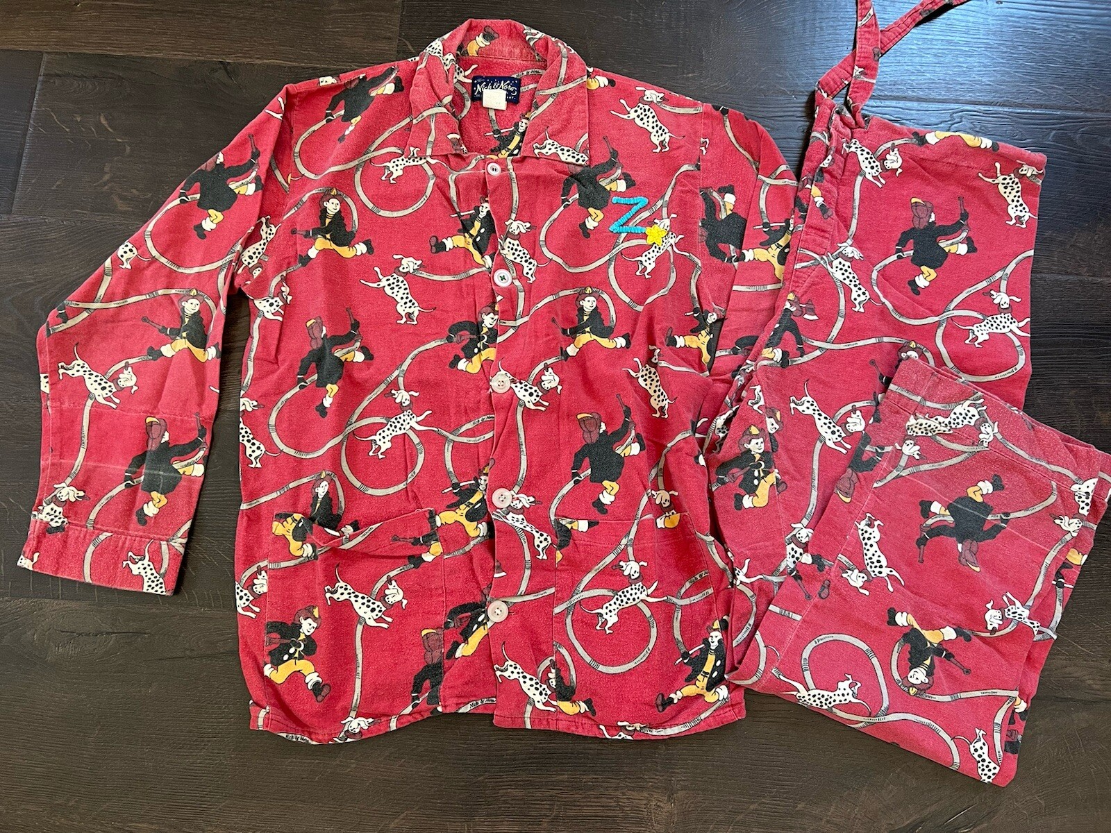Rare Vintage Nick & Nora Fireman And Dog Pajama Set U… - Gem