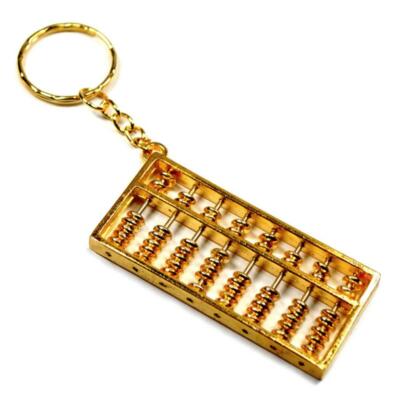 ABACUS KEYCHAIN 2.25" Metal w Moving Beads Key Ring Gold Tone Chinese ...