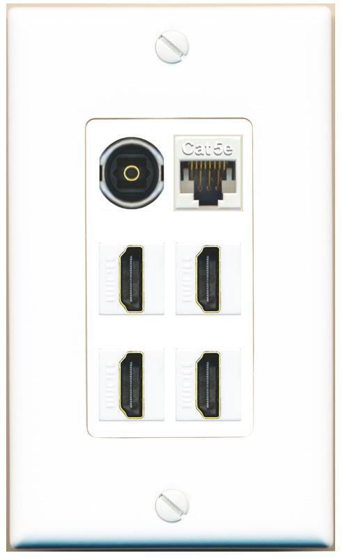 6 Port 1 Gang Jack Face Cover Coupler CAT5E-WHITE 4 HDMI TOSLINK Wall ...
