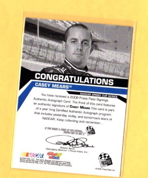 CASEY MEARS 2008 NASCAR PRESSPASS AUTOGRAPH CARD | eBay