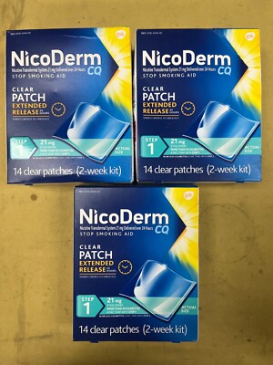 3 New NicoDerm CQ Stop Smoking Aid Step 1 Nicotine Patches - 14 Patches ...