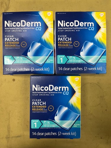 3 New NicoDerm CQ Stop Smoking Aid Step 1 Nicotine Patches - 14 Patches ...