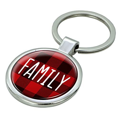 Family Christmas Red Plaid Keychain with Epoxy Dome and Metal Keyring ...