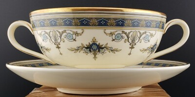 Minton Grasmere Blue Cream Soup Bowl and Saucer | eBay