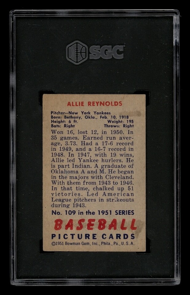 1951 Bowman Set-Break #109 Allie Reynolds SGC 3 VG | eBay