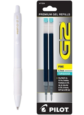 Pilot G2 Edge Retract Gel Pen 0.7mm White w/Turquoise refill Office ...