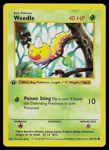 Pokemon Card - Weedle 1st Edition Base Set (Shadowless) 69/102 Common ...