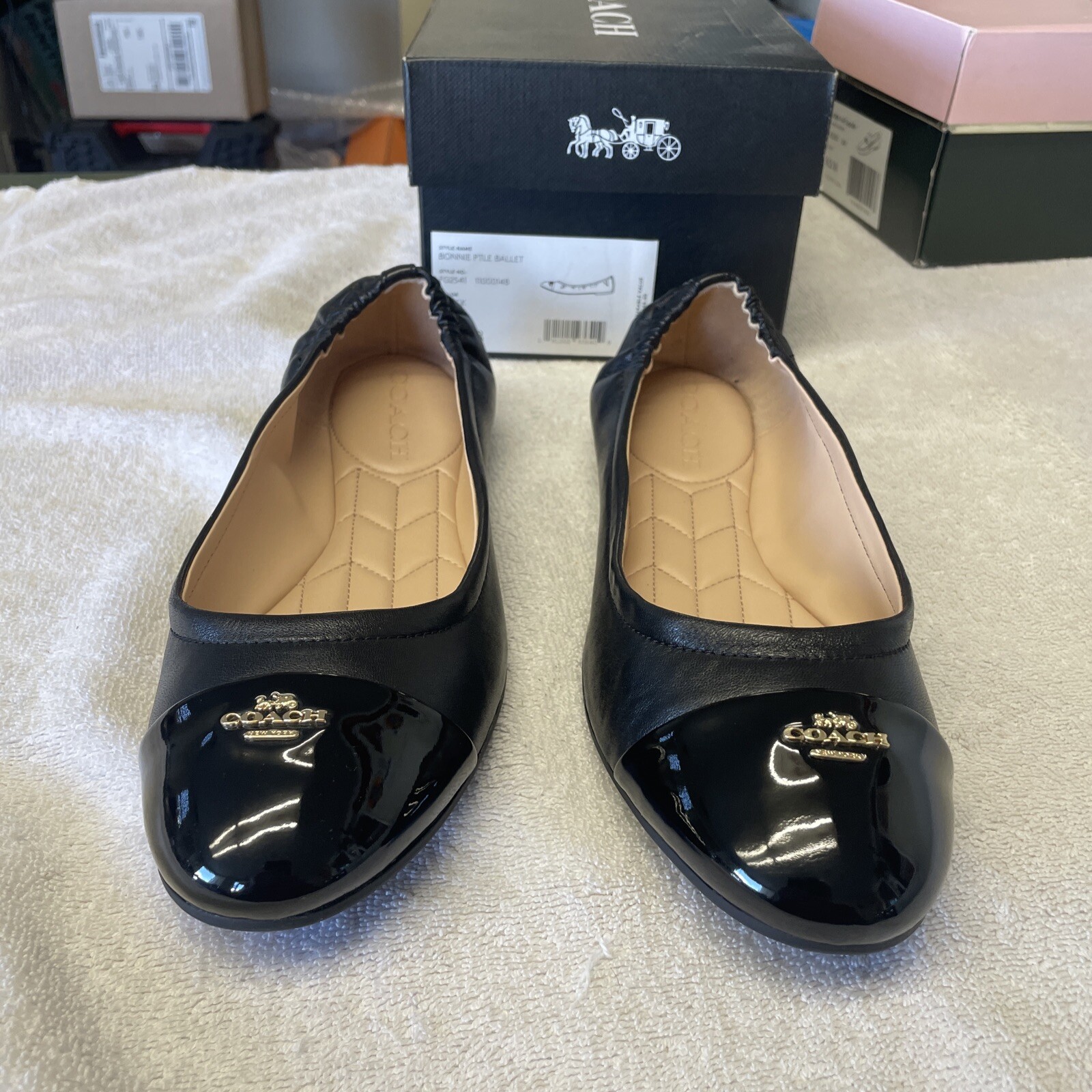 COACH BONNIE BALLET BLACK LEATHER PATENT CAP TOE - Gem