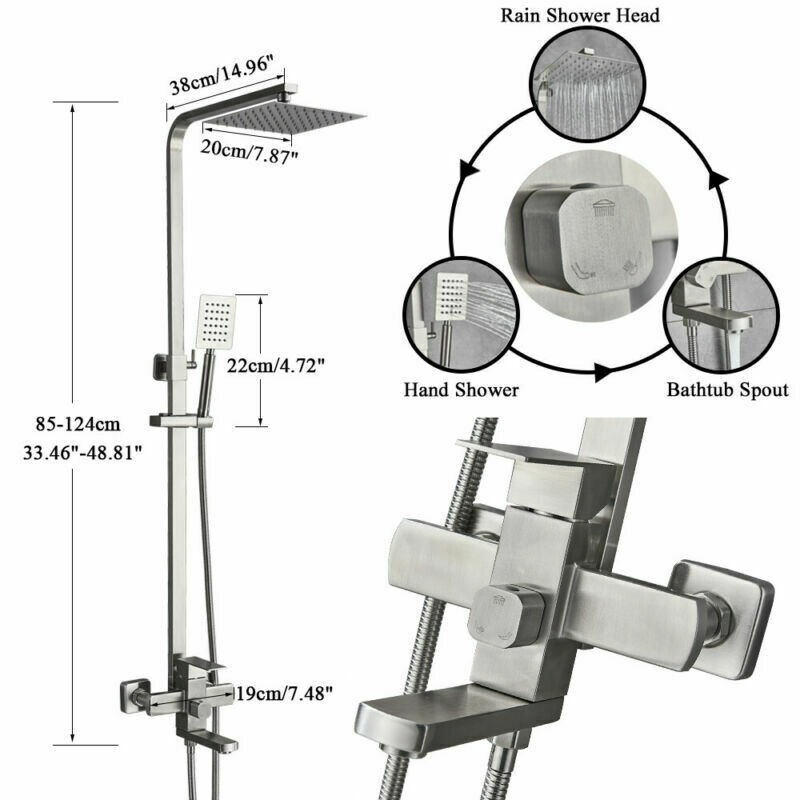 Brushed Nickel Rain Shower Faucet set Exposed Shower System Kit with ...