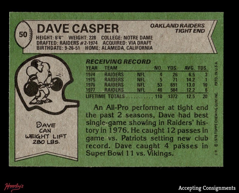 1978 Topps #50 Dave Casper EX - EX/MT ALL-PRO RAIDERS | eBay