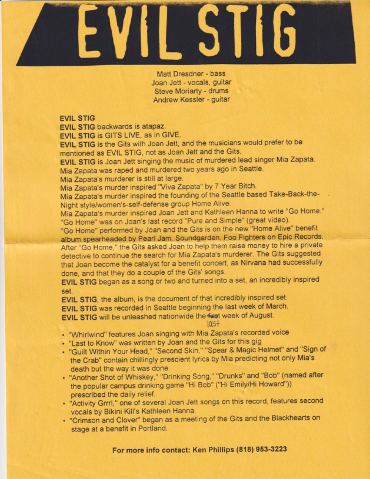 evil stig press info gits Joan Jett | eBay