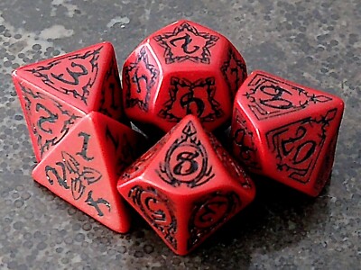 Q Workshop Tribal Dice Red with Black D3 D8 D10 D12 D100 Lot Rare OOP ...