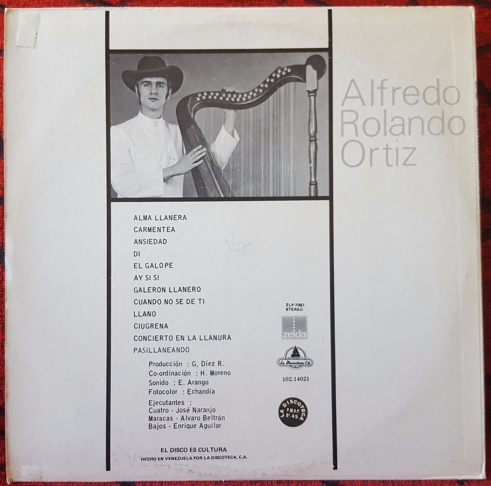 Venezuelan Harp Folk ALFREDO ROLANDO ORTIZ 1979 LP Venezuela ALMA ...