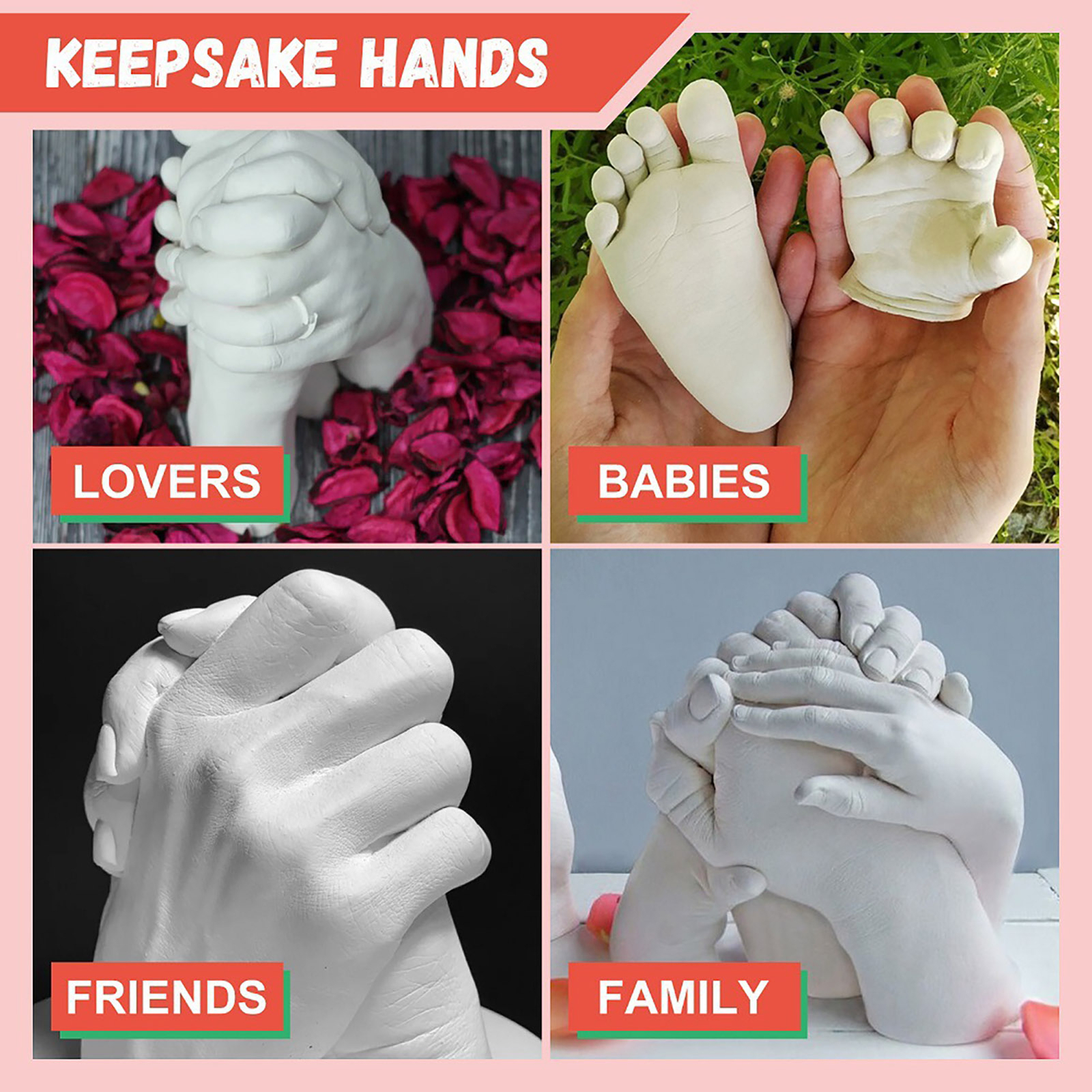 Hands Plaster Statue Kit Diy Handprint Sculpture Premium 3d Family Hand ...