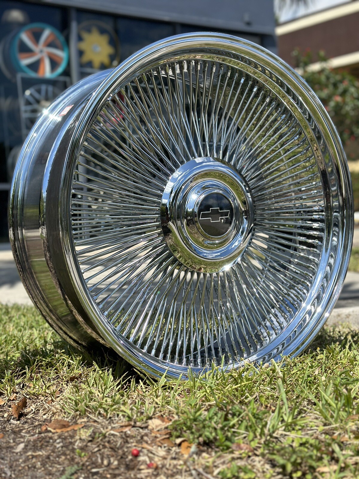 26" CHROME CHEVY SPOKES 5X4.75 5X5 WHEELS AND LEXANI Ties W/ Caddy Caps ...