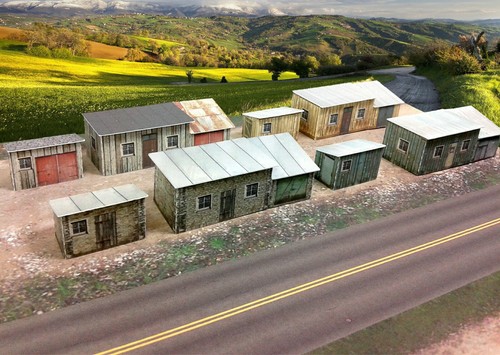 N Scale Buildings - (8) Trackside Sheds Cardstock kit set TS1N | eBay