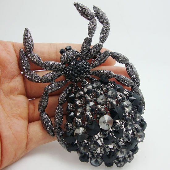 Vintage Retro Black Spider Animal Rhinestone Crystal Large Brooch Pin ...