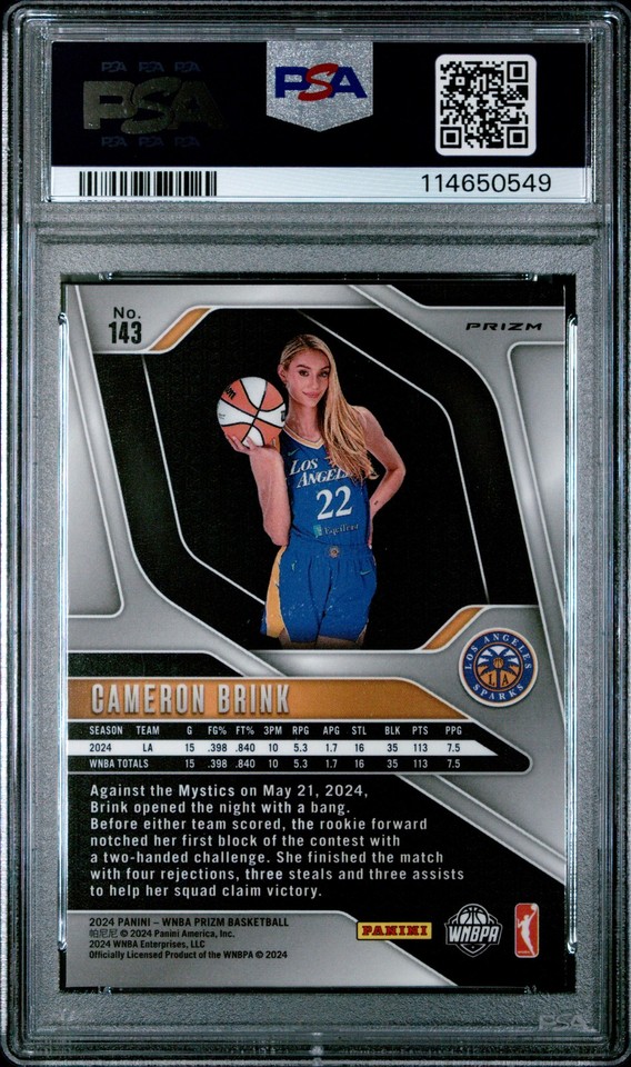 2024 PANINI PRIZM WNBA ICE #143 CAMERON BRINK ROOKIE RC PSA 10 | eBay