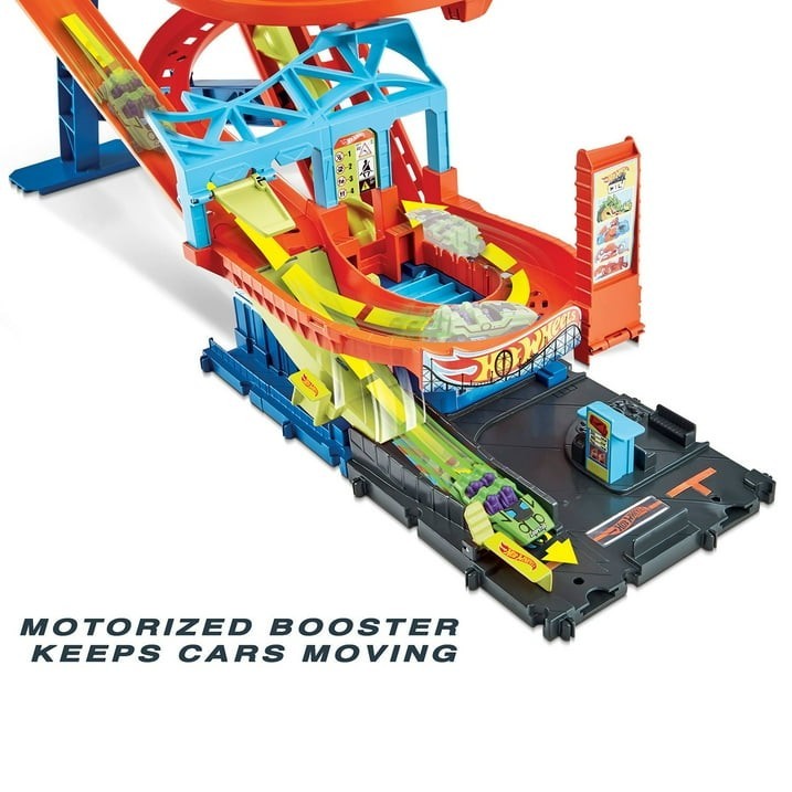 New Hot Wheels Motorized Roller Coaster Rally Playset 5 Cars Track Set ...