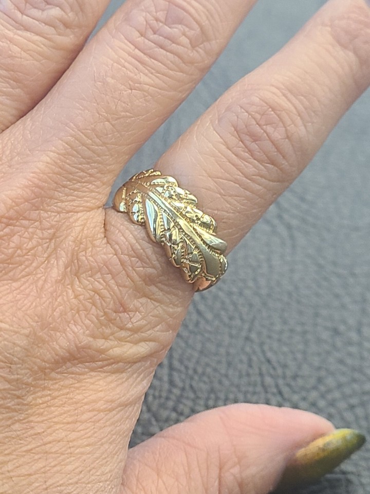 14k Gold Ring, Leaf Gold Ring, Leaf Design Ring, 14k Leaf Ring, Wide Ring | eBay