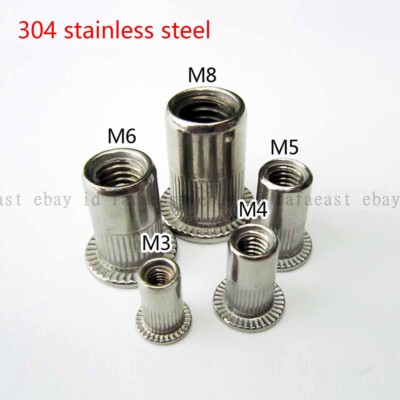 10/50/100x Flat Head Metric Threaded Blind Rivet Nut Insert Rivnut ...