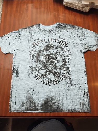 Affliction Shirt Mens 2XL XXL Light Blue Black Aficionados Grim Intent ...