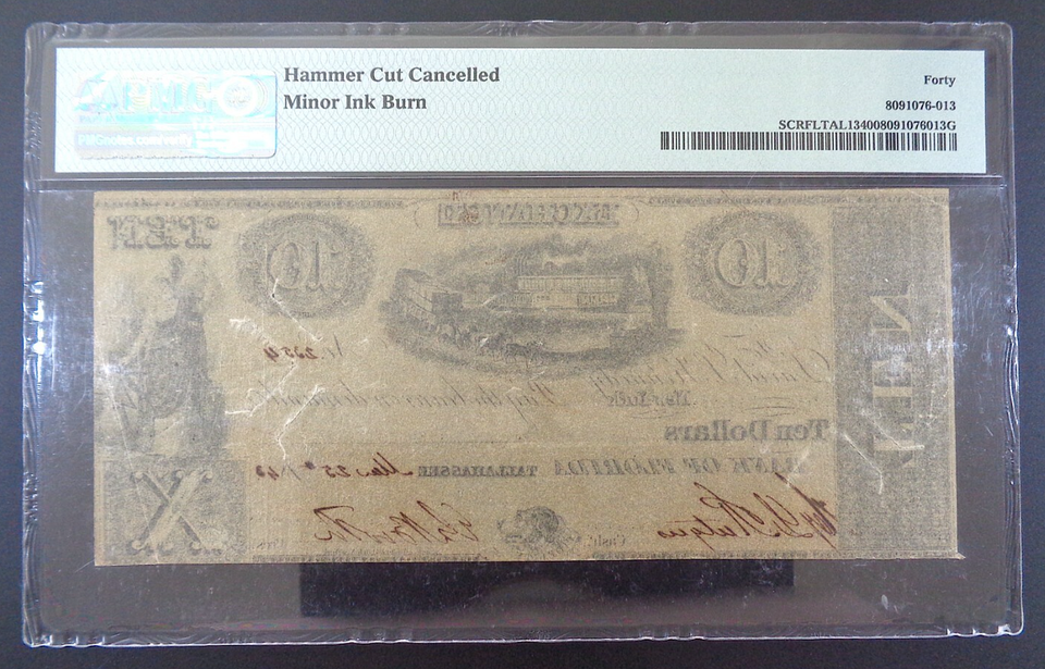 1843 Tallahassee, FL - Bank of Florida (D. Kennedy) $10 Draft Note, PMG ...