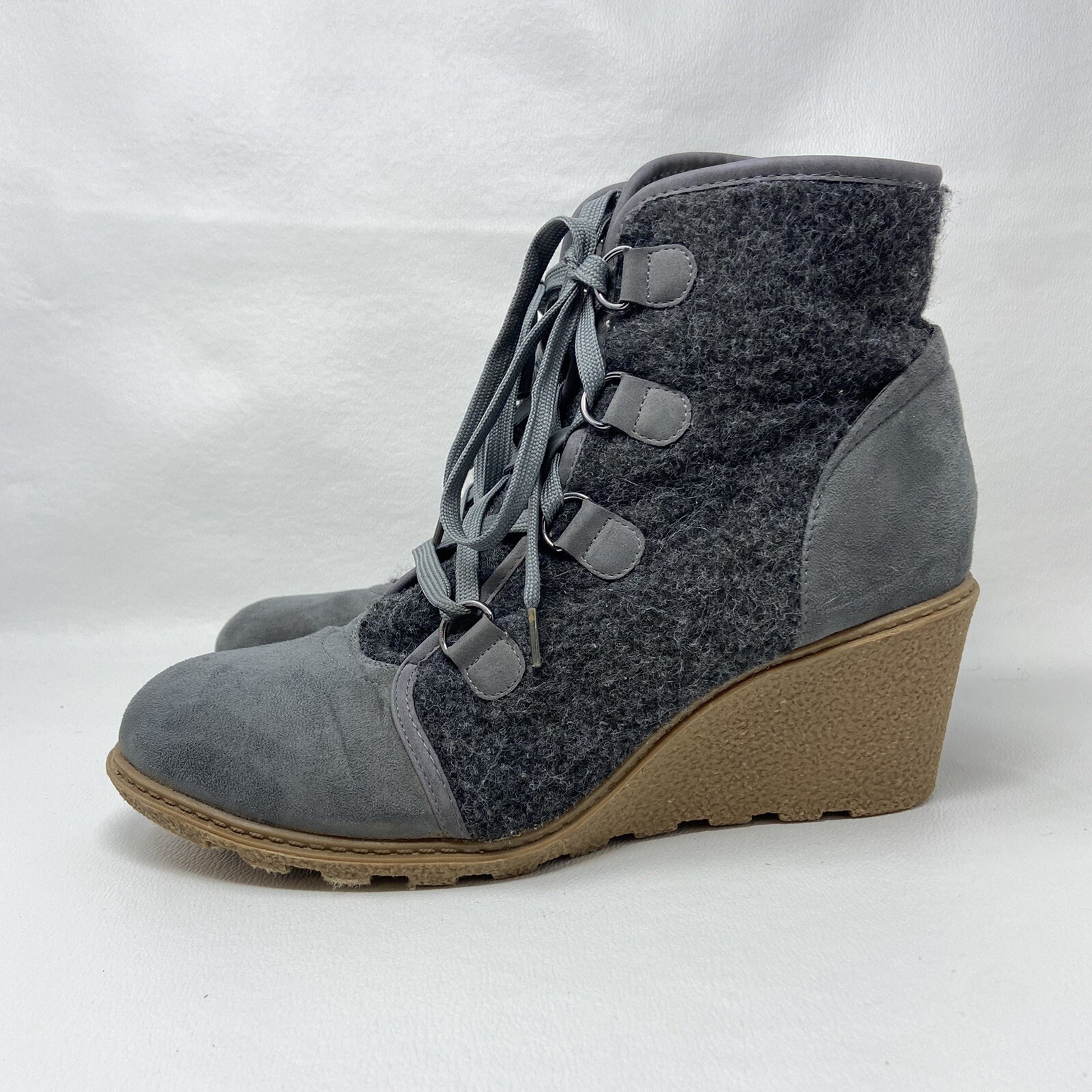 Maurices Giana Gray Wedge Lace Up Ankle Boots, Women’… - Gem