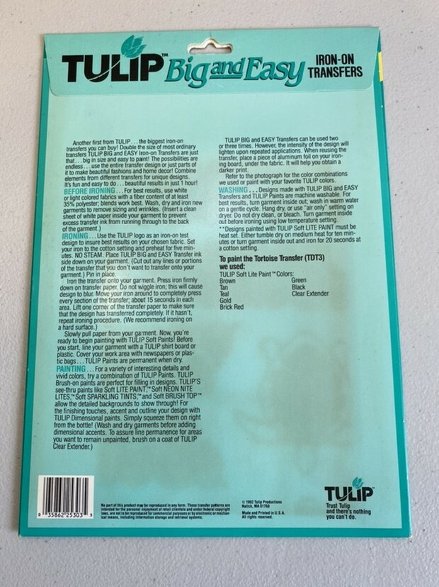 NEW Iron On Transfer Vtg 17"x26" Tortoise Turtle 1992 Tulip Co. Big and ...