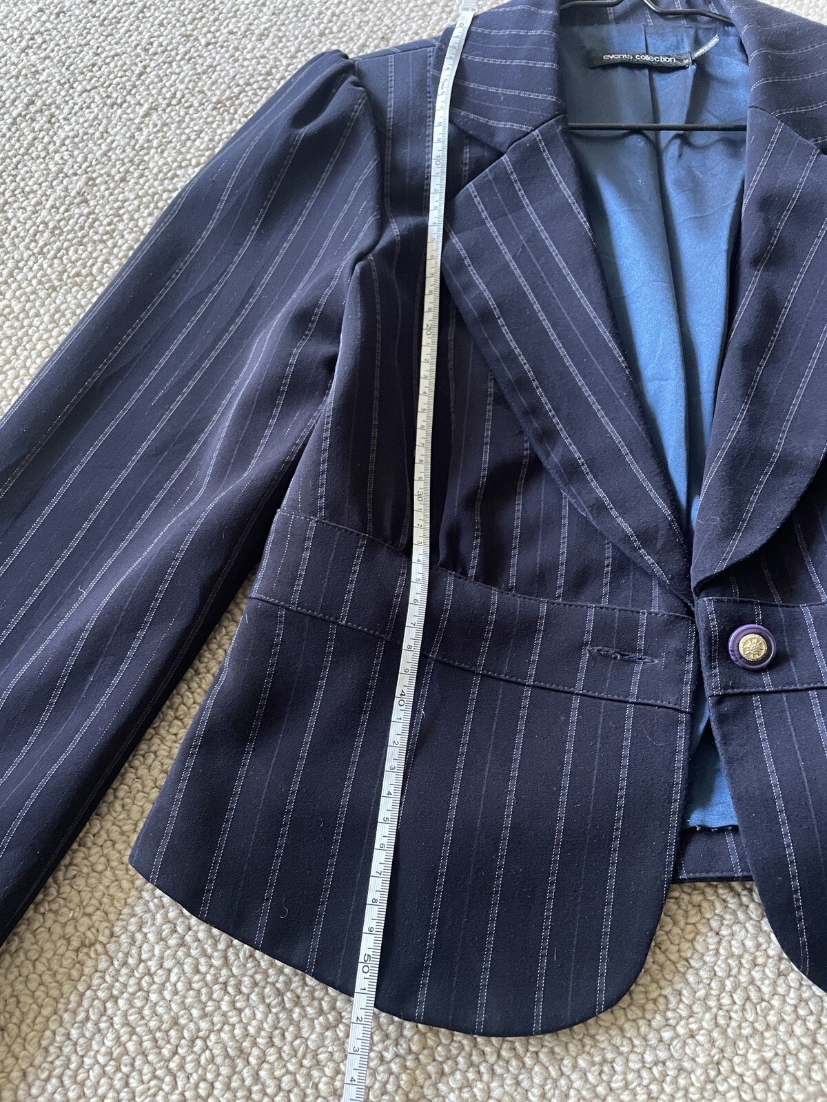 Dark Blue Striped Jacket Highlighted Waist Vintage Classy Great Match ...