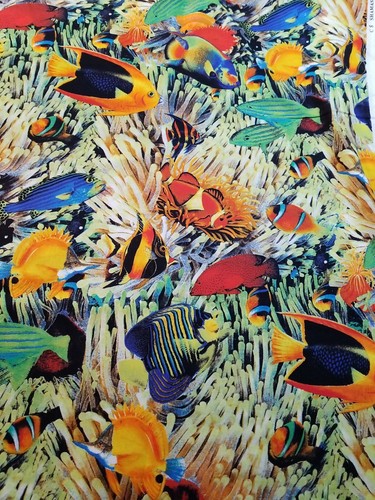 1yard C S Shamash & Sons tropical fish Patt # 2711 Large Scale Cotton ...